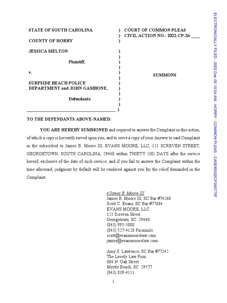 Lawsuit Filed Against Surfside Beach Police Department and A Police Sergant | PDF | Lawsuit ...