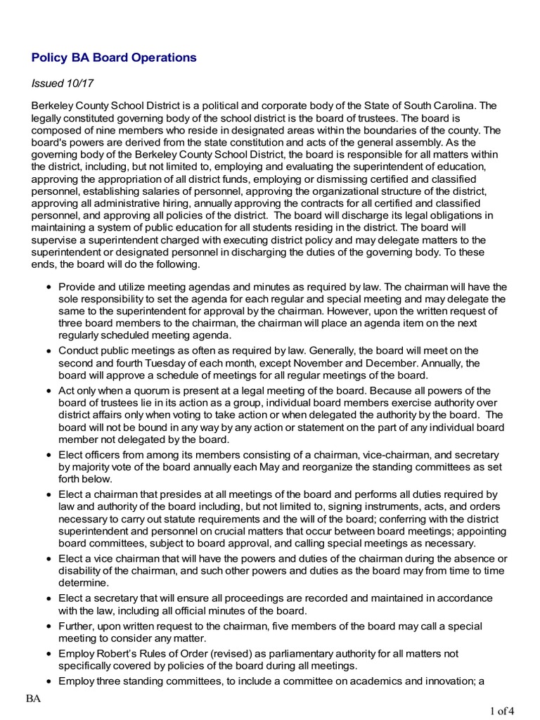 Berkeley County School District Policy Pdf Board Of Directors