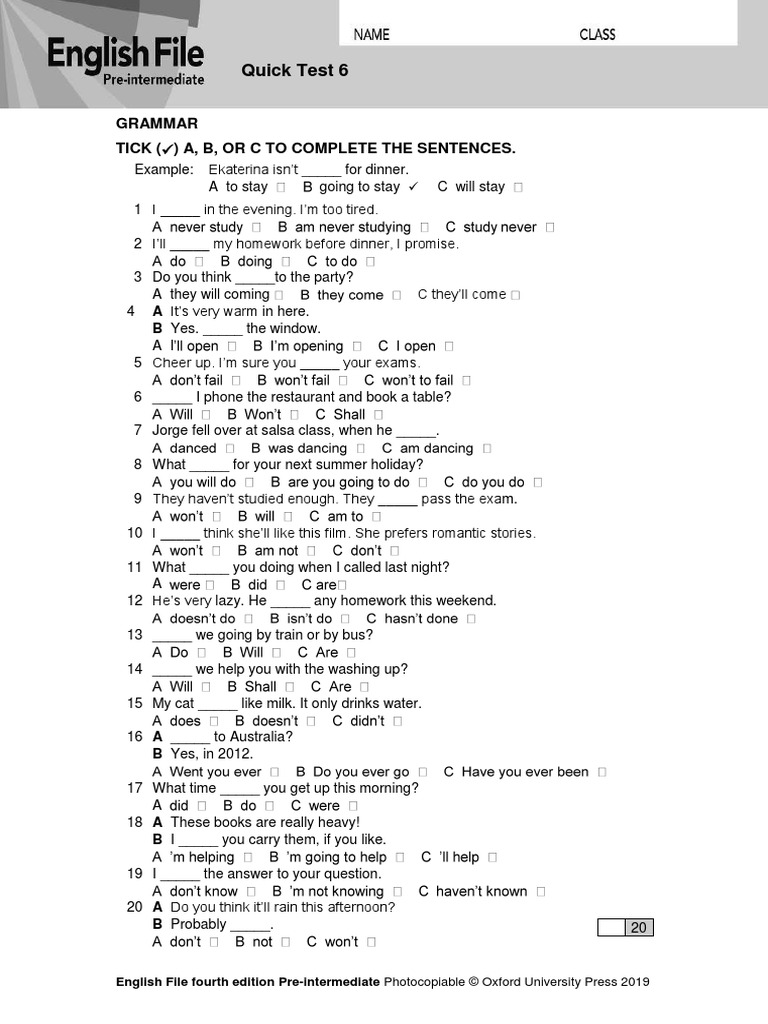 EF4e Preint Quicktest 06 | PDF | Linguistics