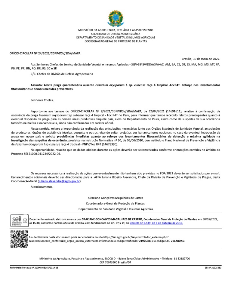 Alerta Quarentenário Foc R4T - Ofício-Circular 24 CGPP DSV SDA MAPA ...