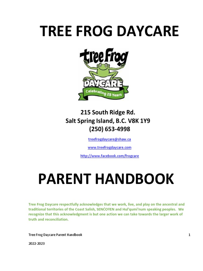 2022 Final Tree Frog Daycare Parent Handbook Revised | PDF | Child Care | Early Childhood Education