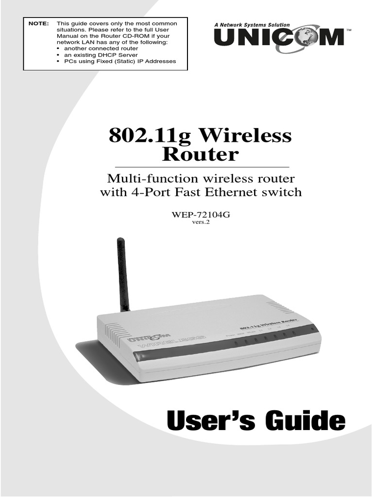 Unicom 802.11g Wireless Router | PDF | Wireless Lan | Ip Address