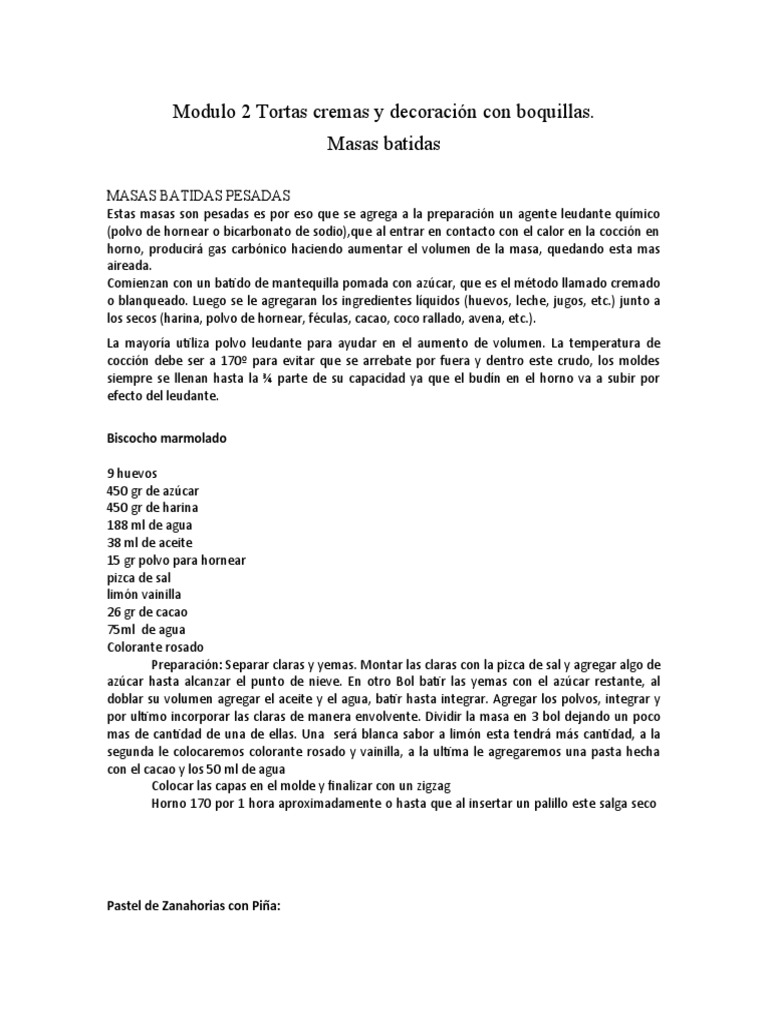 Guia Master Reposteria Modulo 2 Masas y Decoraciones Con Boquilla | PDF | Postres | Preparación ...
