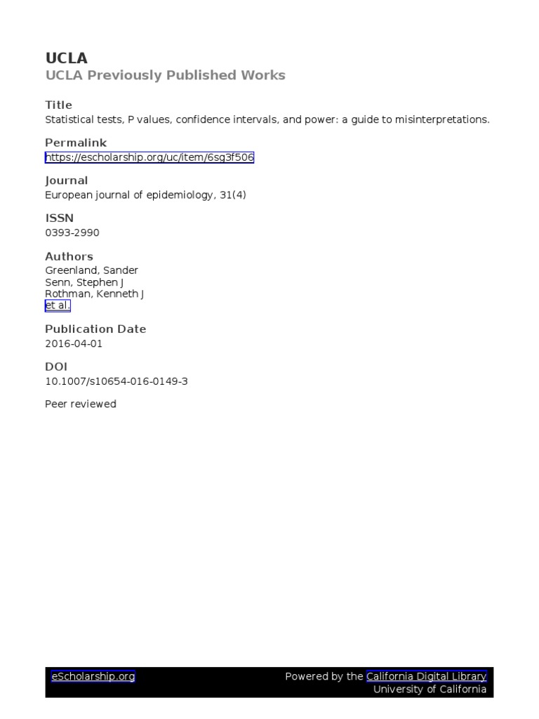 Statistical Tests, P Values, Confidence Intervals, and Power, A Guide ...