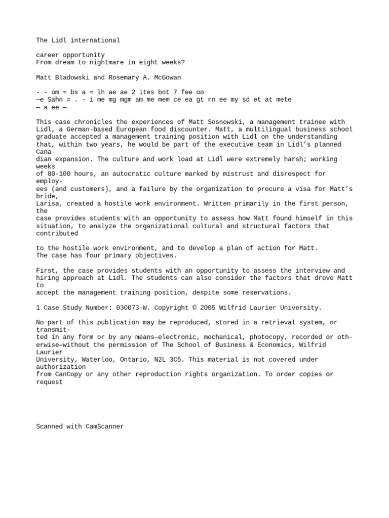 Case Study. The Lidl International Career Opportunity. | PDF