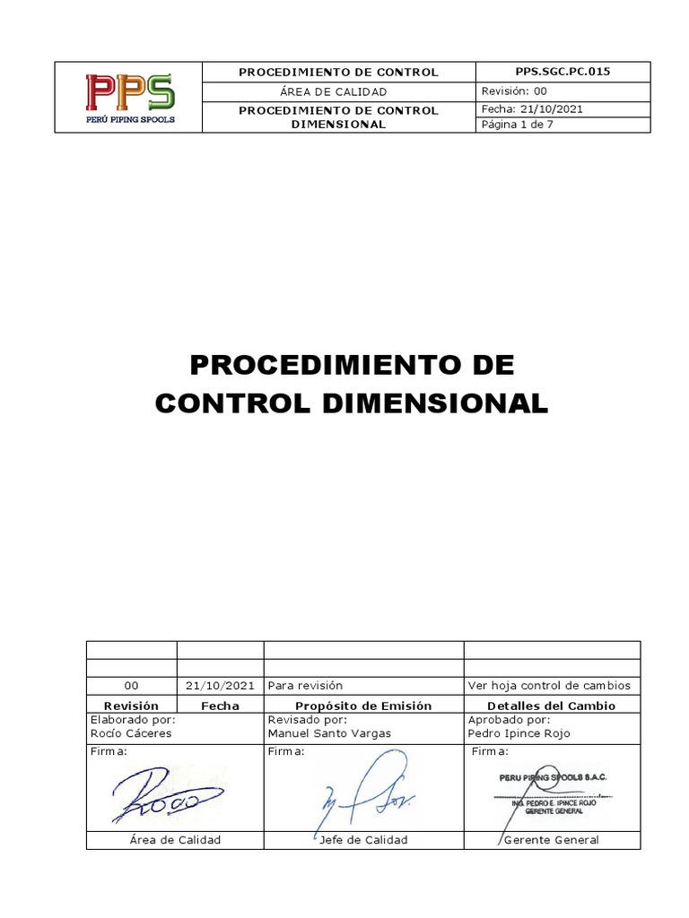 PPS - SGC.PC.015 Control Dimensional Rev.0 | PDF