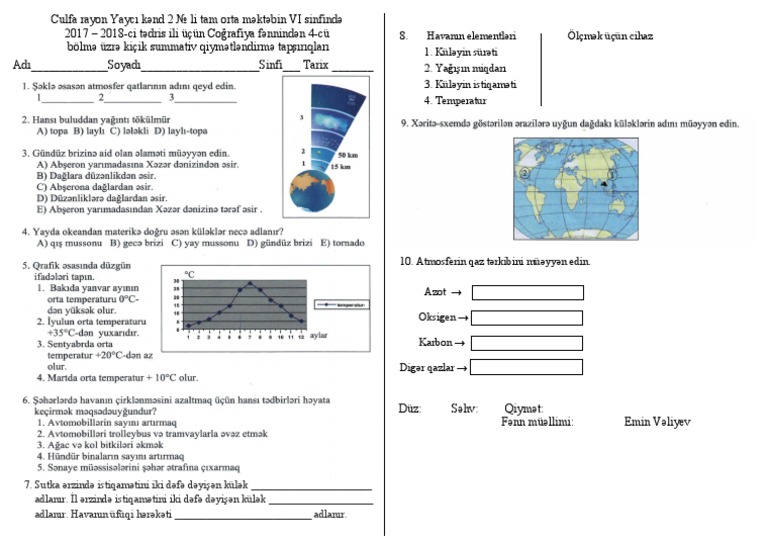 6-cı sinif Coğrafiya KSQ-4 | PDF