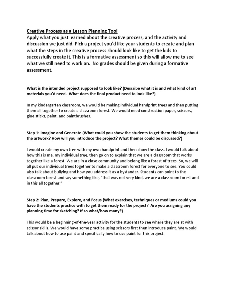 Kindergarten Art Lesson Planning | PDF | Education Theory | Cognitive ...