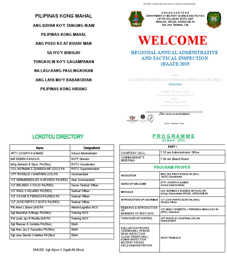 Annex C-Opening Program - RAATI 2019 | PDF | Military | Military Science