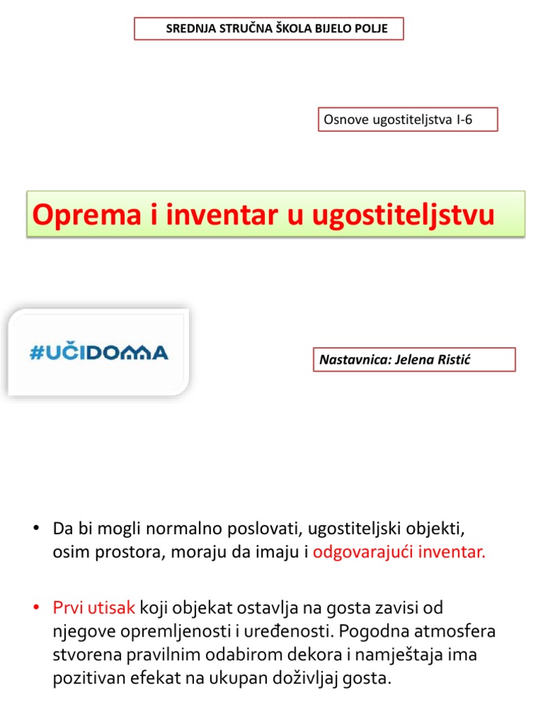 09 Oprema I Inventar U Ugostiteljstvu | PDF