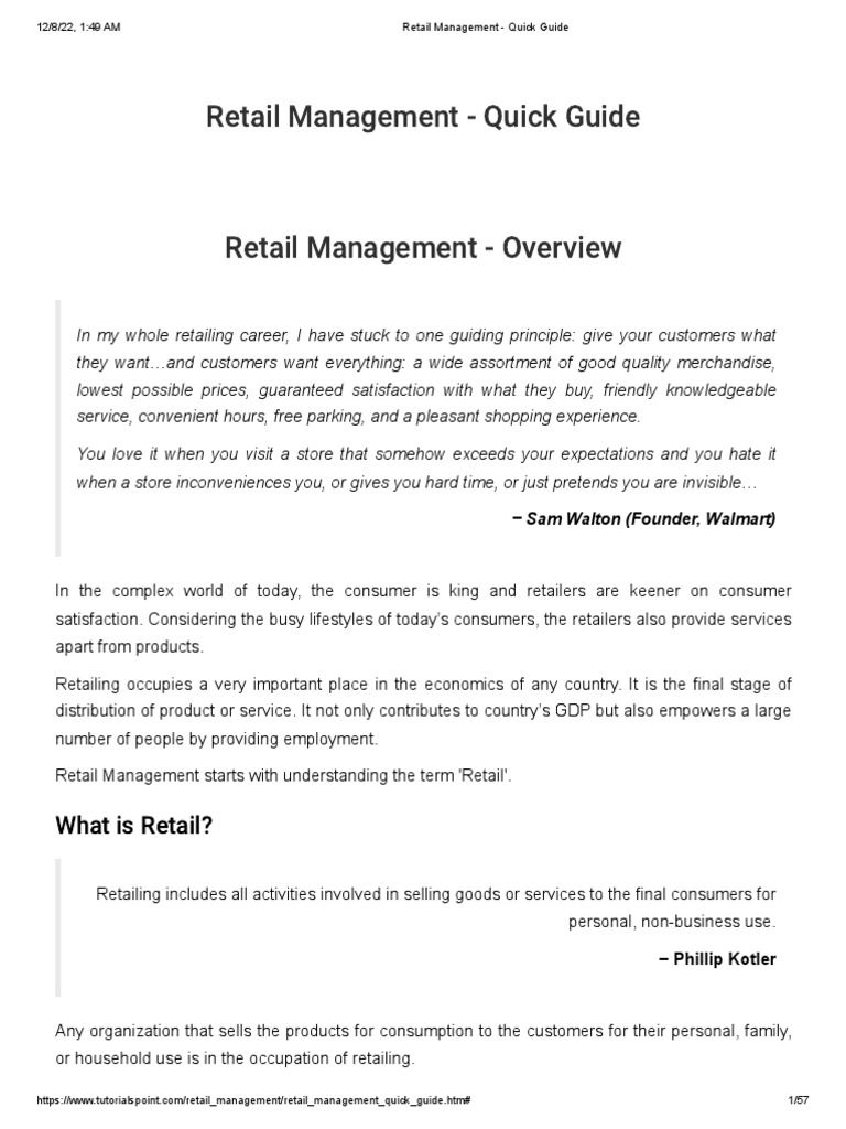 Retail Management - Quick Guide | PDF | Retail | Grocery Store Retail Management - Quick Guide | PDF | Retail | Grocery Store
