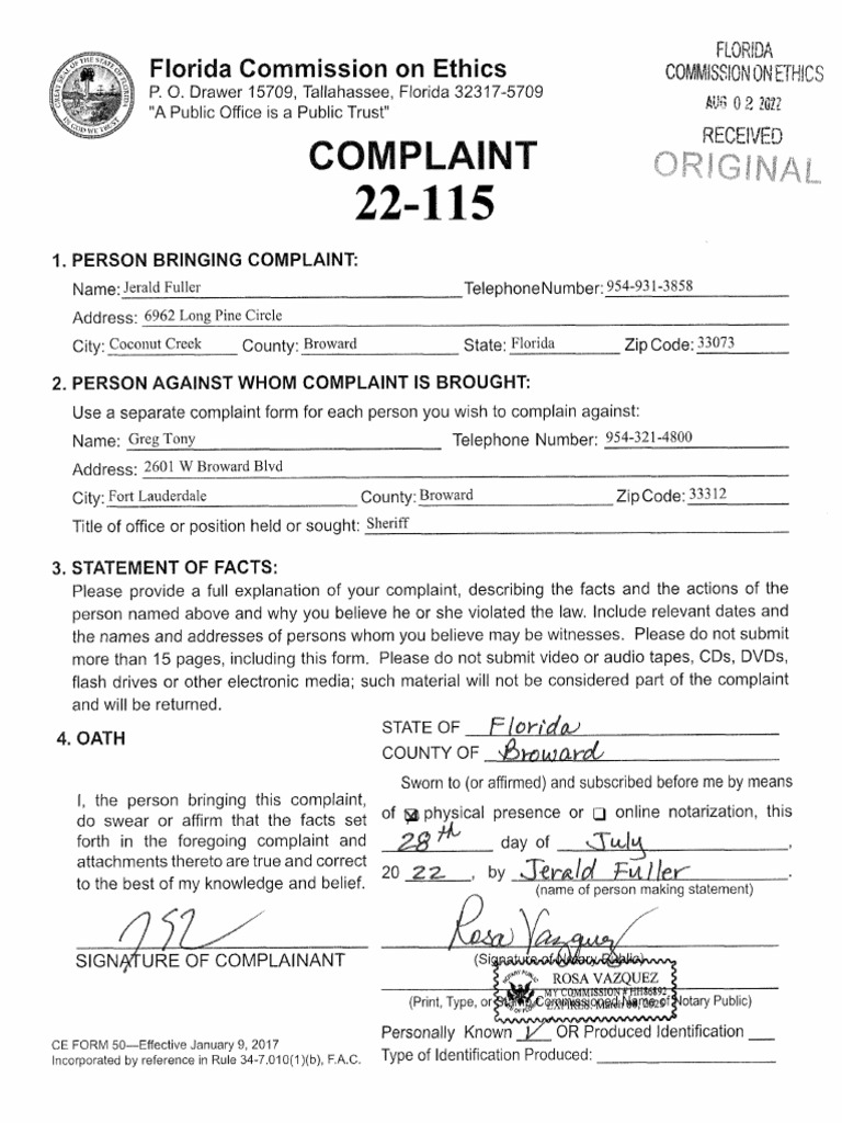 Sheriff Tony Complaint | PDF