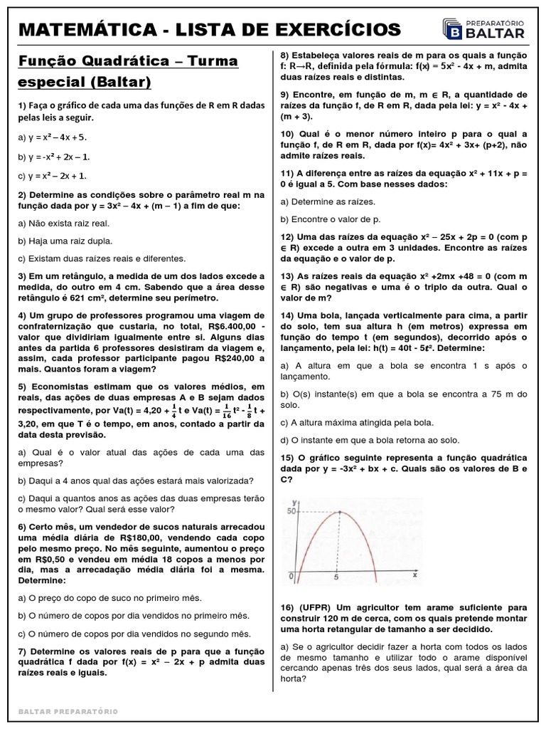 Função Quadrática - Baltar | PDF | Número real | Equações