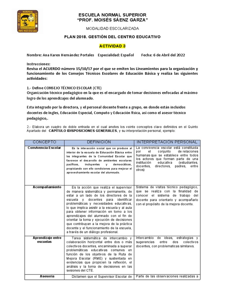Actividad 3 GLOSARIO CTE Marzo 2022 | PDF | Educación primaria | Maestros