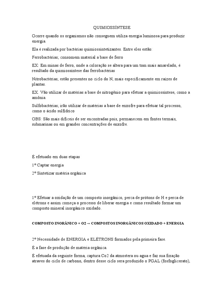 QUIMIOSSÍNTESE | PDF