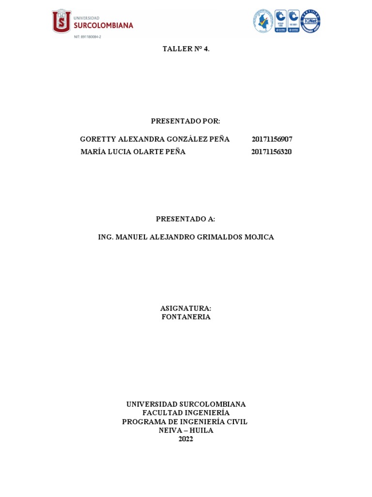 Trabajo No. 4 - Goretty González y María Lucia Olarte | PDF | Tubería ...