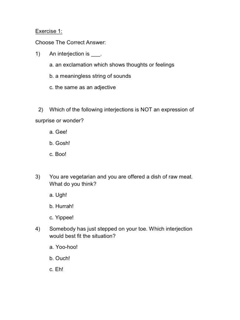 Interjection Exercise | PDF