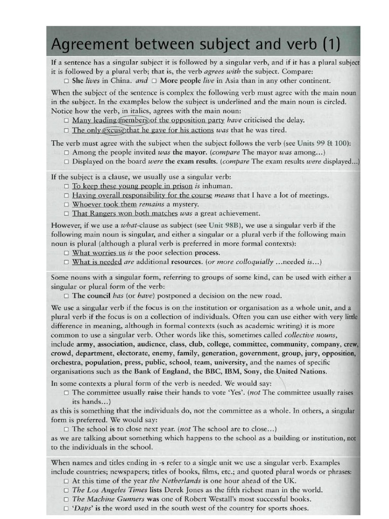 Rules - Agreement Between Subject and Verb | PDF