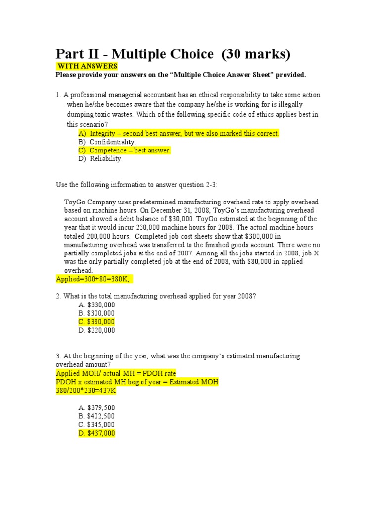 Sample MidTerm MC With Answers | PDF | Inventory | Economics