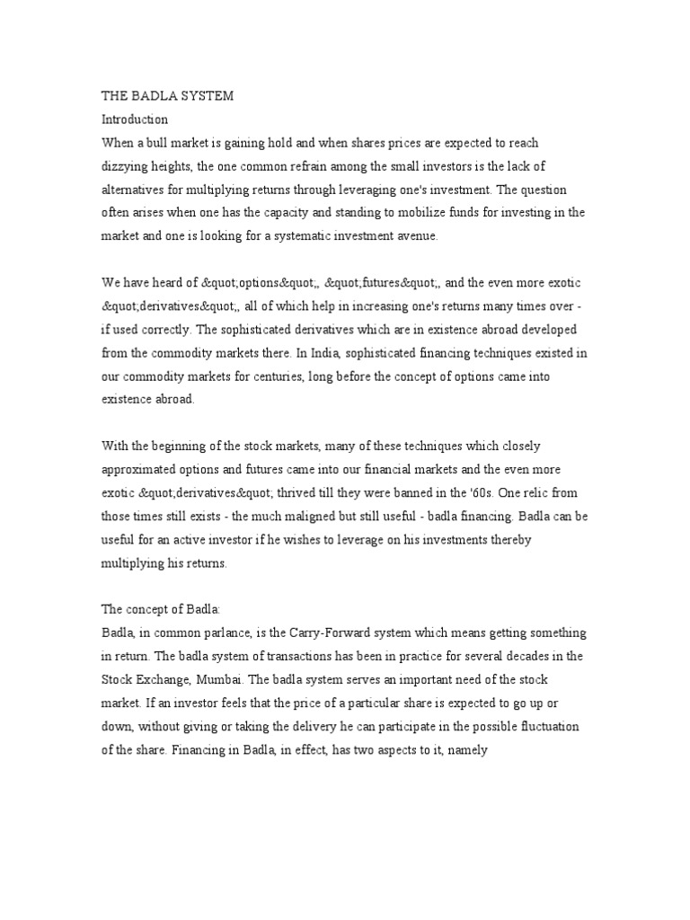 The Badla System | PDF | Financial Markets | Margin (Finance)