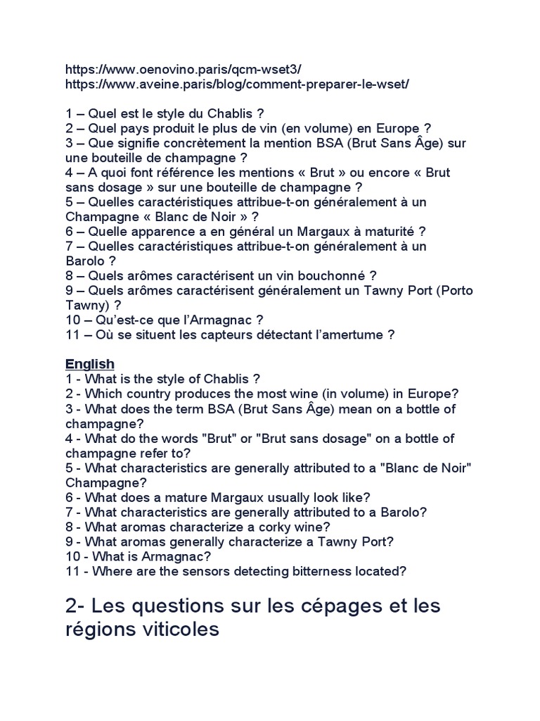 Questions To Train WSET3 | PDF