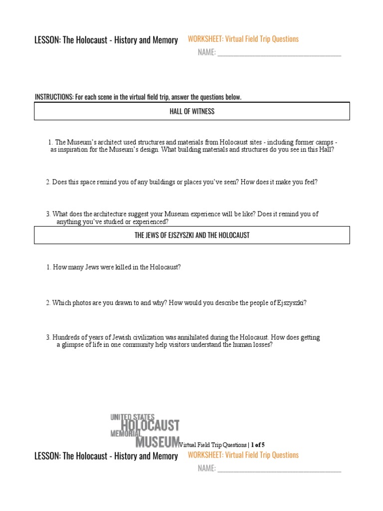 USHMM Holocaust History Memory Worksheet 1 | PDF | The Holocaust ...