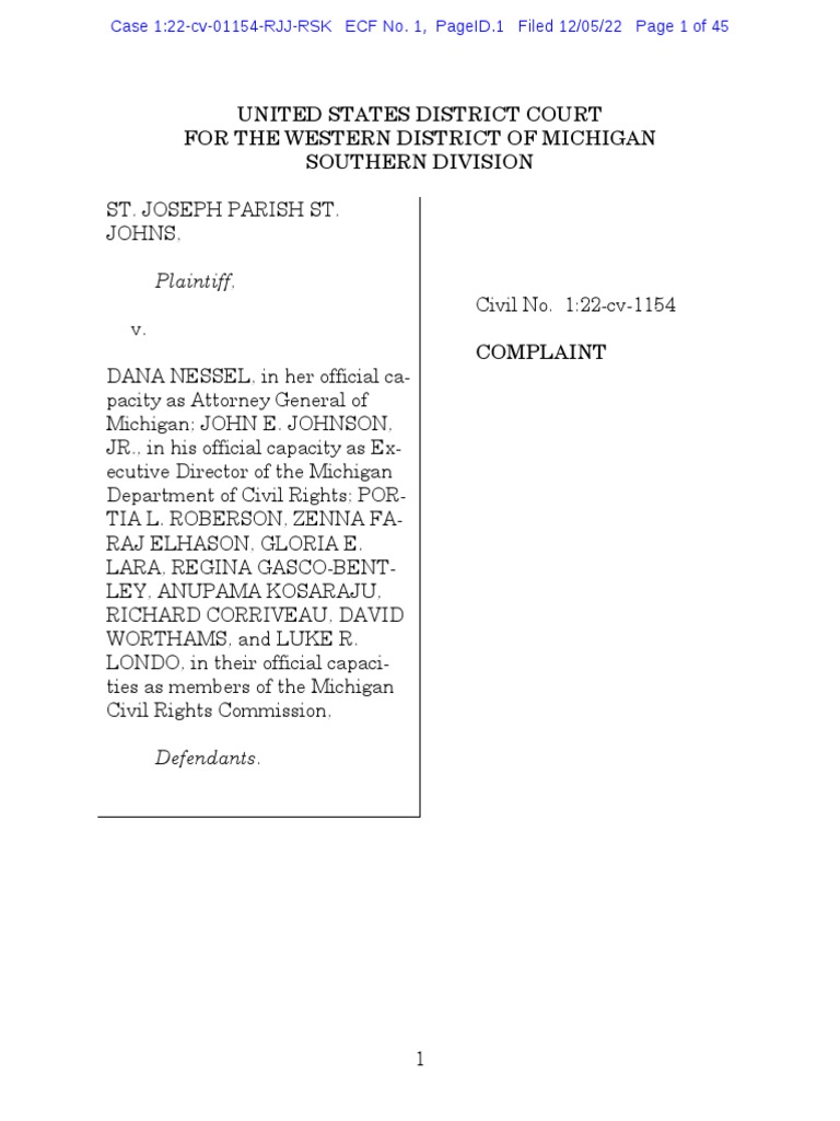 Lawsuit by St. Joseph Catholic Church | PDF | First Amendment To The ...