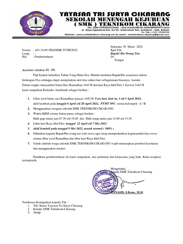 Surat Edaran Libur Awal Puasa Dan Ldul Fitri | PDF Surat Edaran Libur Awal Puasa Dan Ldul Fitri | PDF