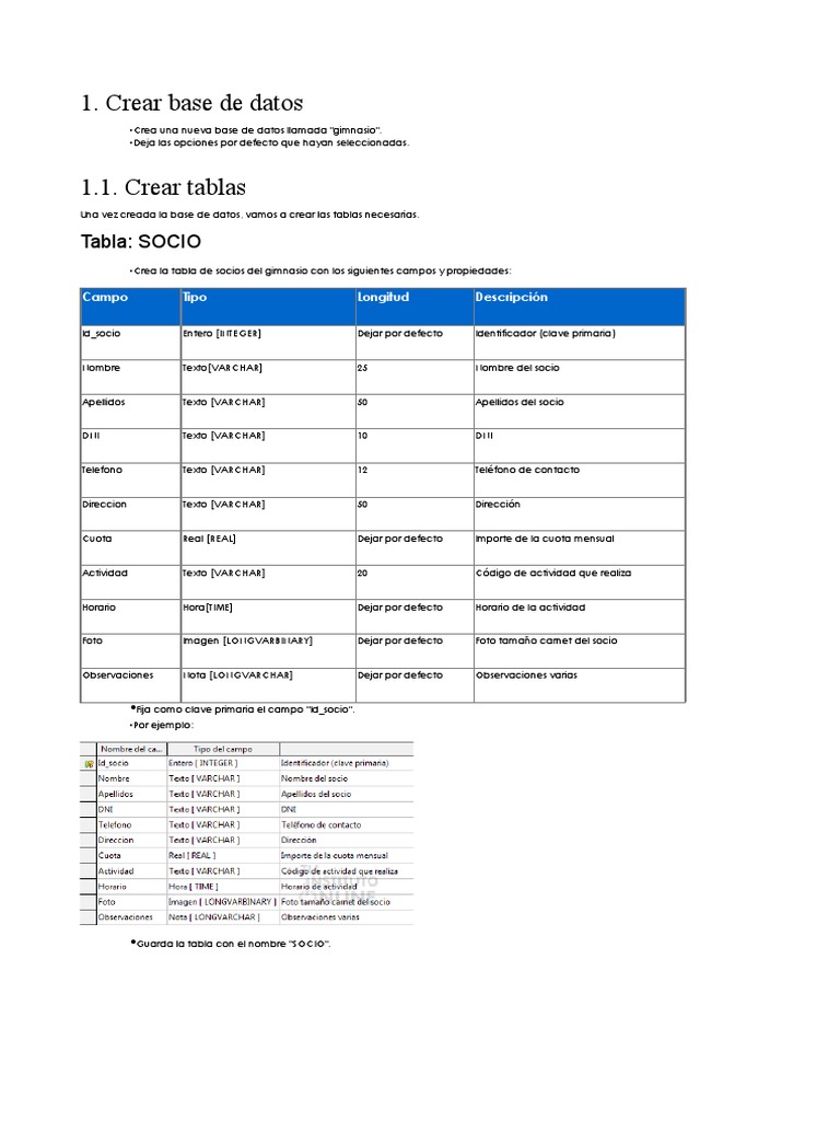 Creación de una base de datos de socios de un gimnasio con tablas, formularios, consultas y ...