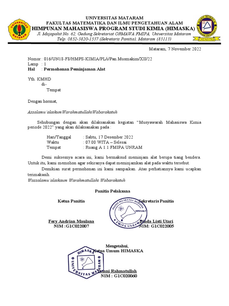 Peminjaman Tiang Bendera KMHD | PDF