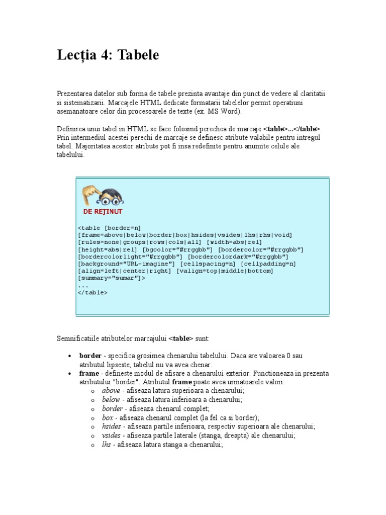 Lecţia 4 - Tabele - HTML | PDF