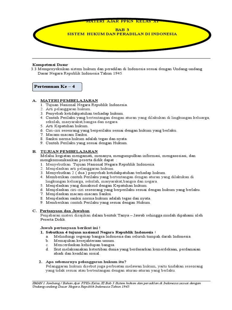 Bahan Ajar 4 Bab 3 Sistem Hukum Dan Peradilan Di Indonesia | PDF