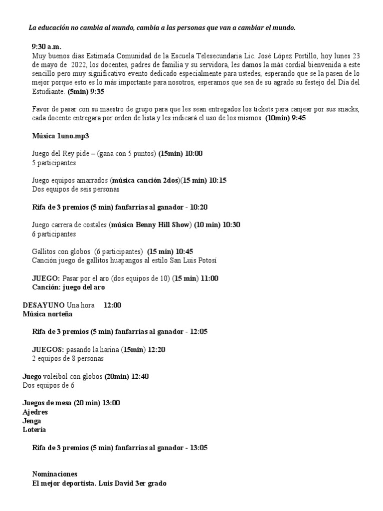 Programa Dia Del Estudiante | PDF