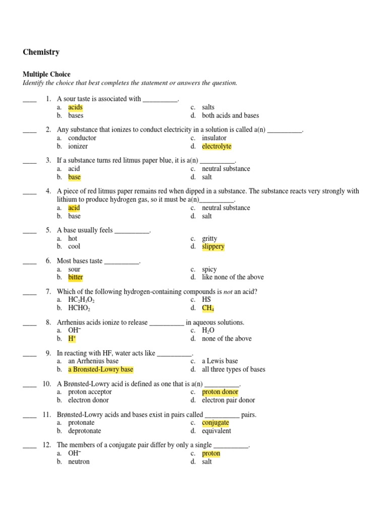 Chemistry 11 Study Guide For Test | PDF | Acid | Ph