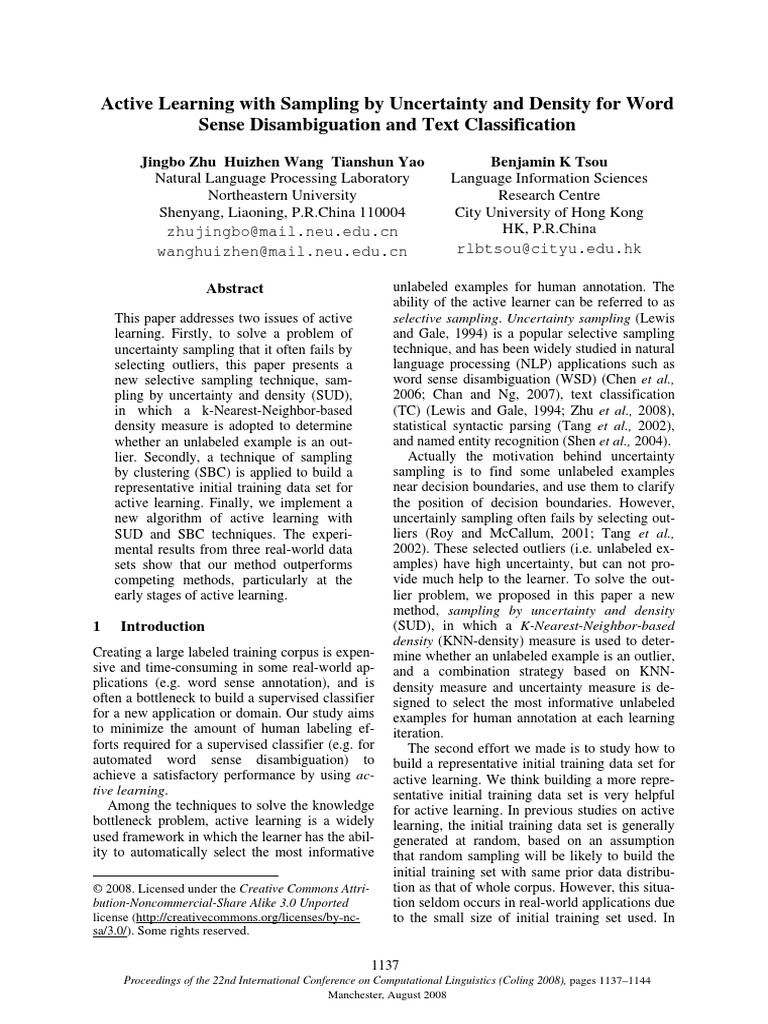 Active Learning With Sampling by Uncertainty and Density For Word | PDF ...