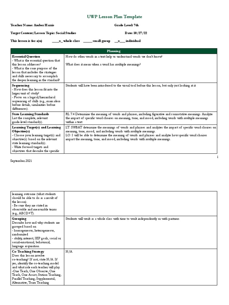 2021-09-01 Iped Lesson Plan Template 1 | PDF | Educational Assessment | Rubric (Academic)