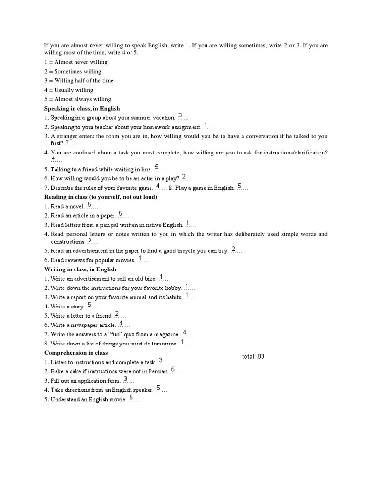 WTC Questionnaire | PDF | Communication | Human Communication