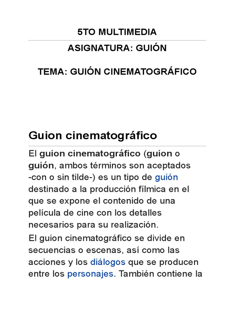 Guion Cinematográfico: Estructura y Tipos | PDF | Guión