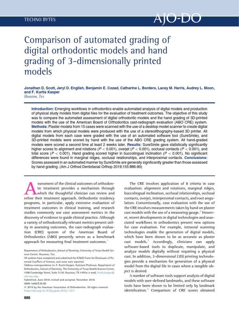 Comparison of Automated Grading of Digital Orthodontic Models and Hand ...