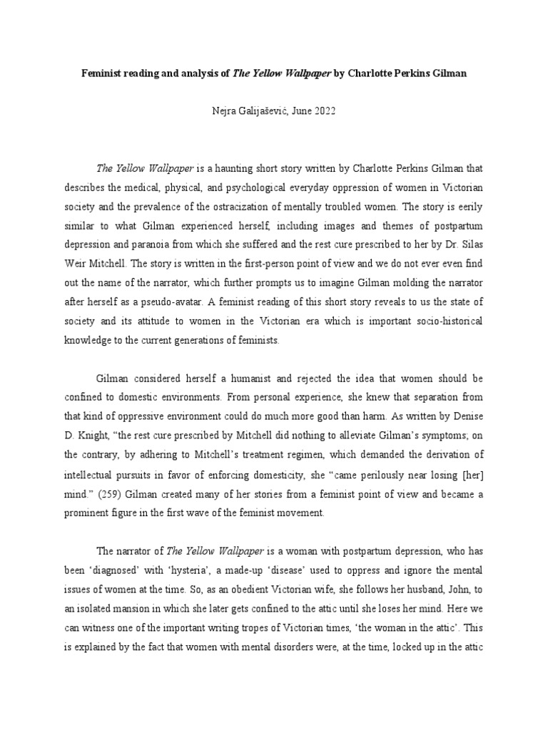 Feminist Reading of The Yellow Wallpaper by Charlotte Perkins Gilman ...