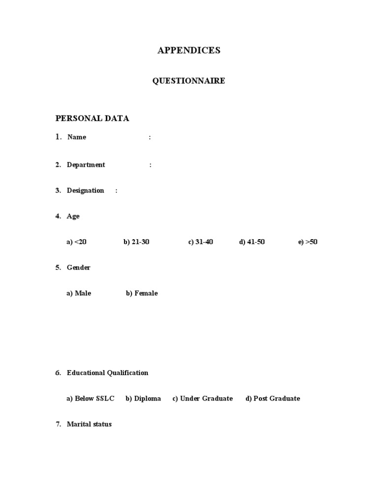 Questionnaire | PDF | Employment | Behavioural Sciences