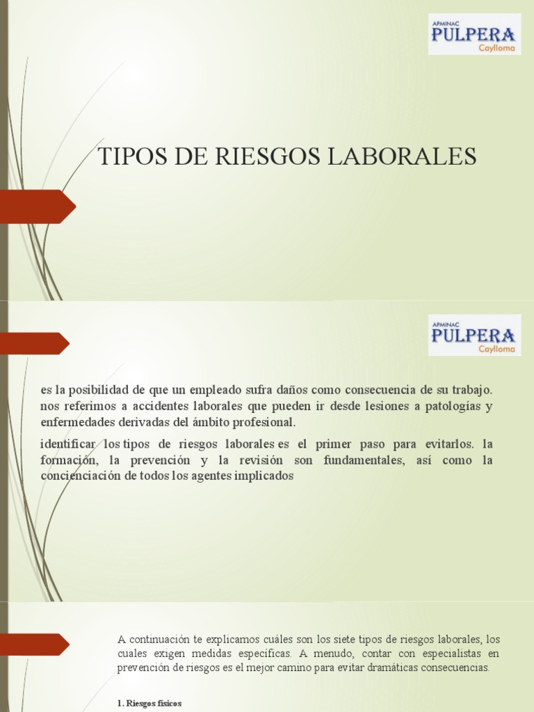 Tipos de Riesgos Laborales | PDF | Factores humanos y ergonomía | Especialidades Medicas