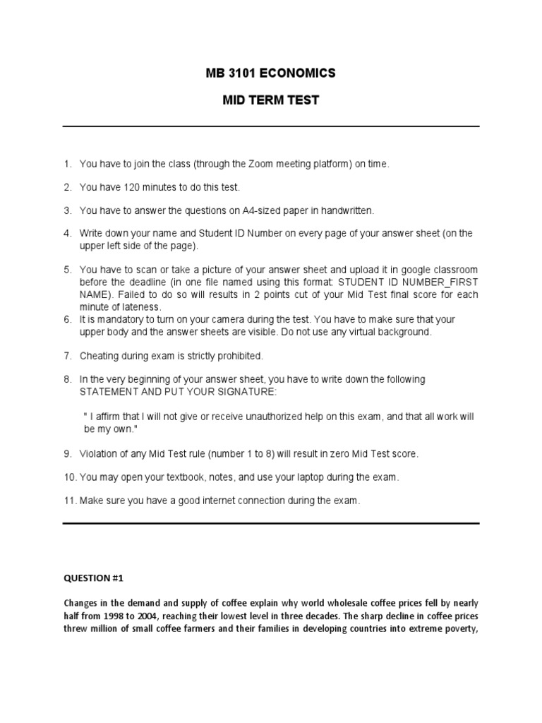 Guidelines and Questions for MB3101 Economics Mid Term Test | PDF ...