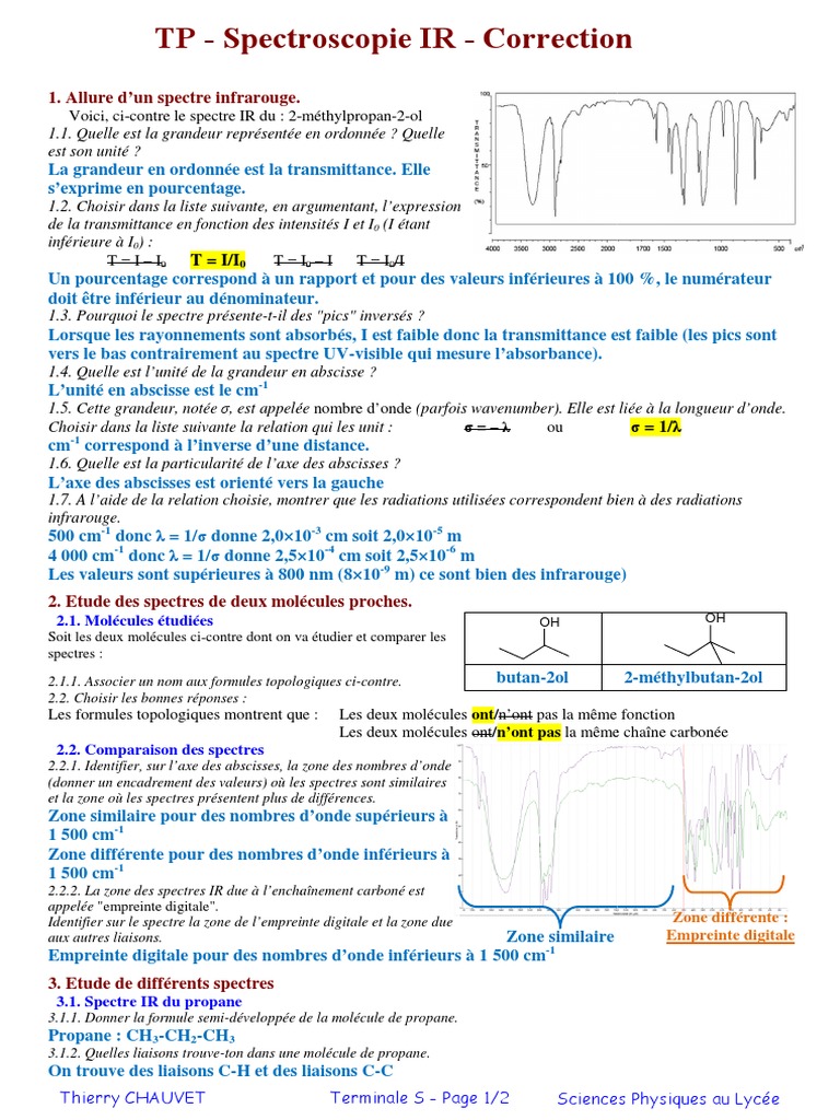 TP - Spectroscopie IR - Correction | PDF | Liaison chimique | Infrarouge