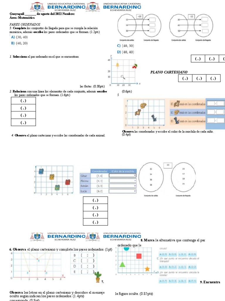 Actividades de Pares Ordenados para Tercer Grado | PDF