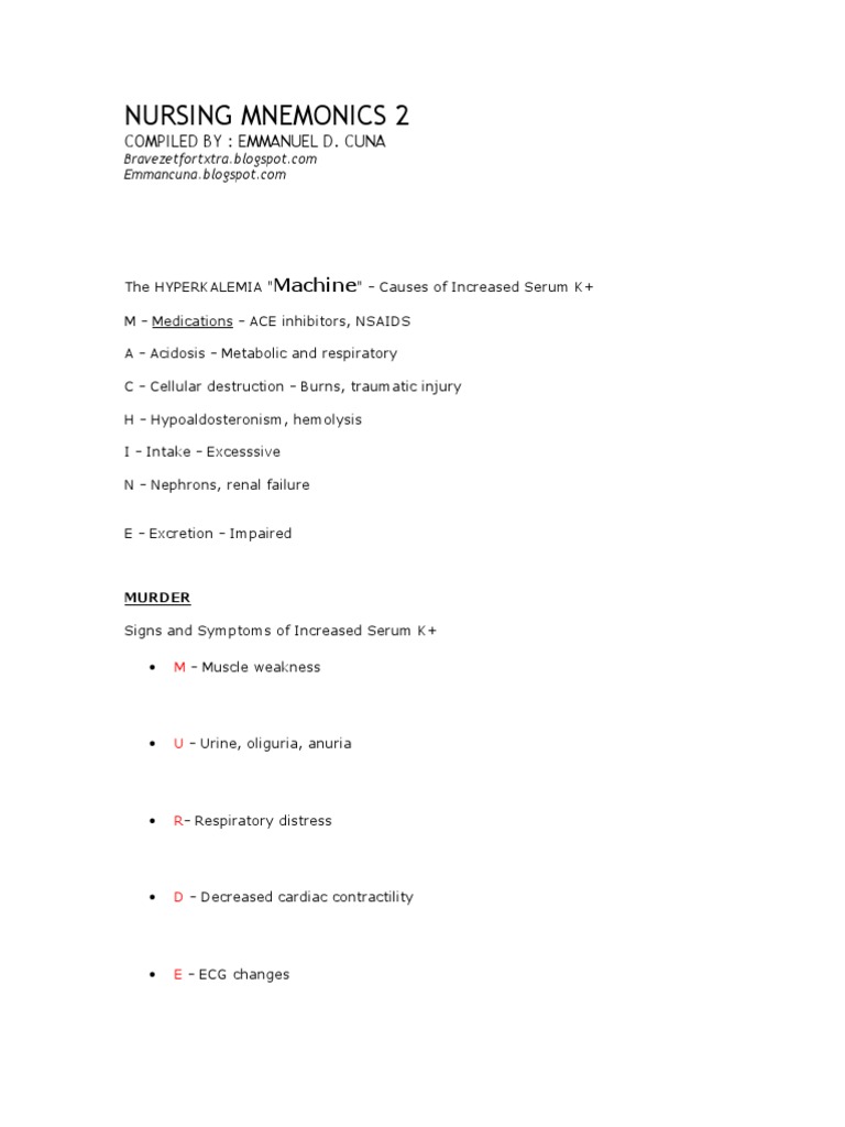 Nursing Mnemonics 2 | PDF