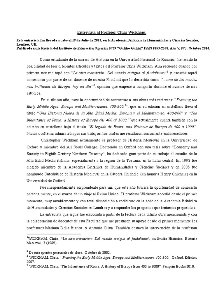 Entrevista al Profesor Chris Wickham | PDF
