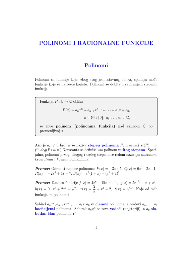 Polinomi I Racionalne Funkcije | PDF