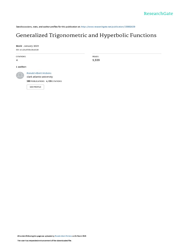 Generalized Trigonometric and Hyperbolic Functions | PDF | Trigonometric Functions ...