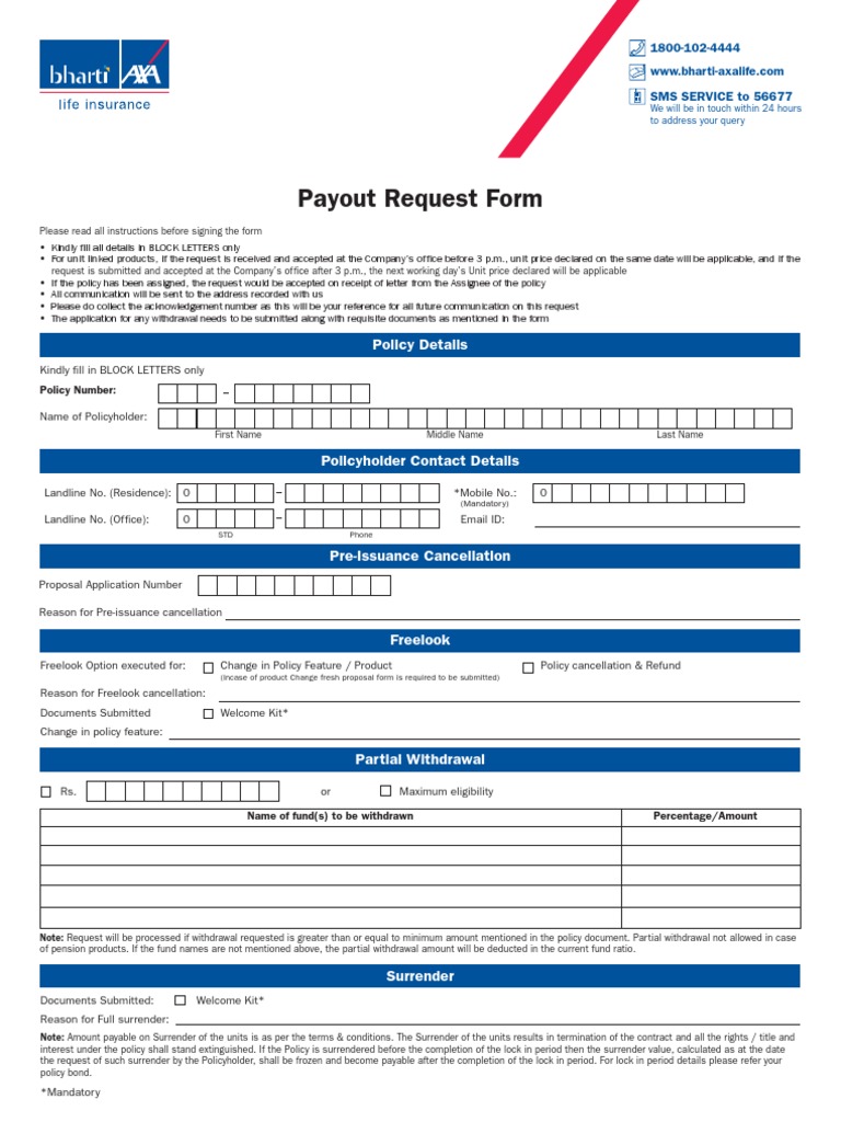 Payout Request Form | PDF | Cheque | Insurance